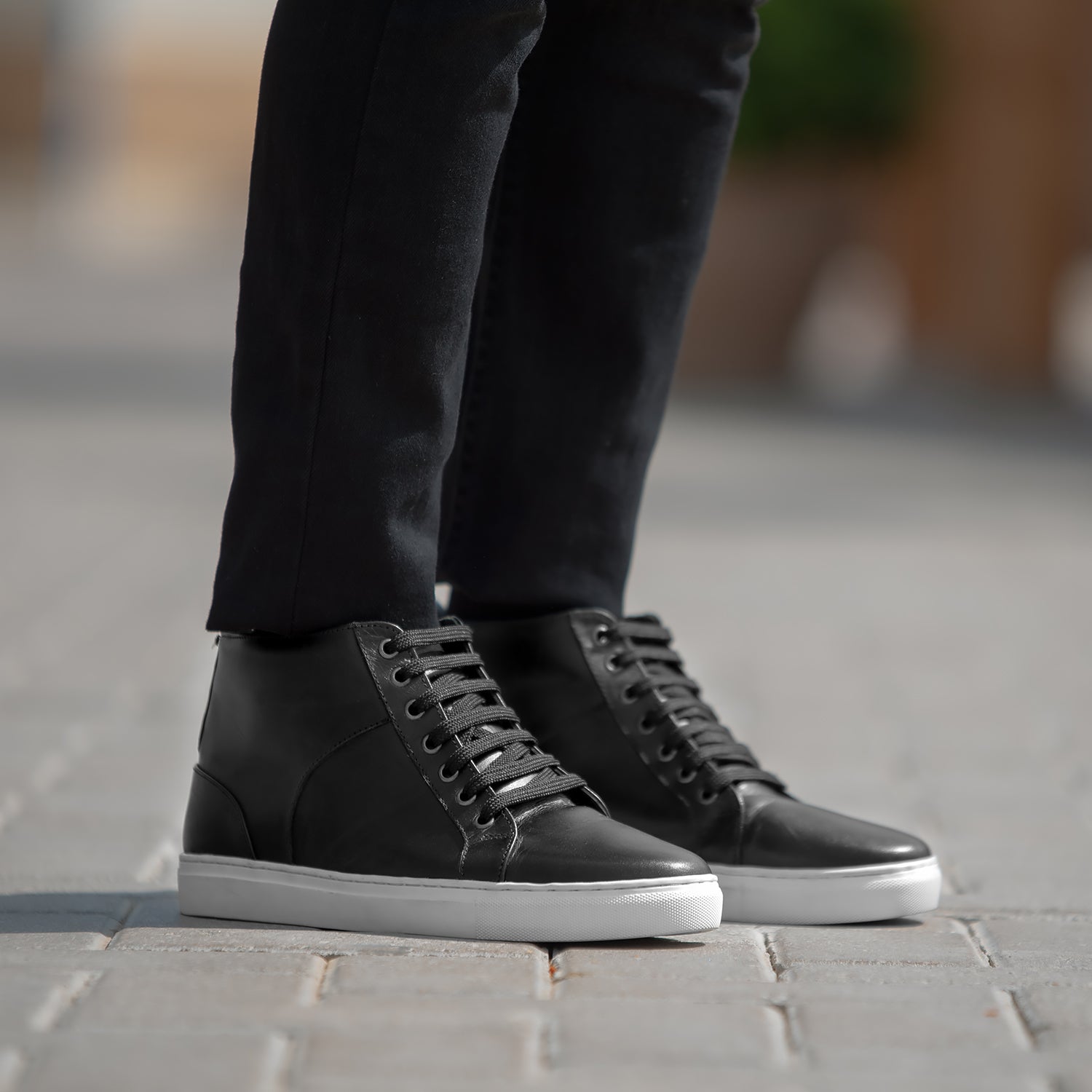 Leather high top sneakers store